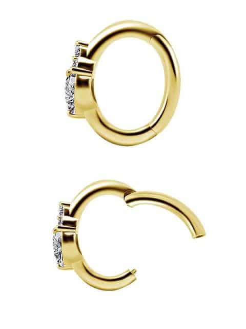 Trinity Heart Rook Clicker Hoop, Oval, 18k Yellow Gold