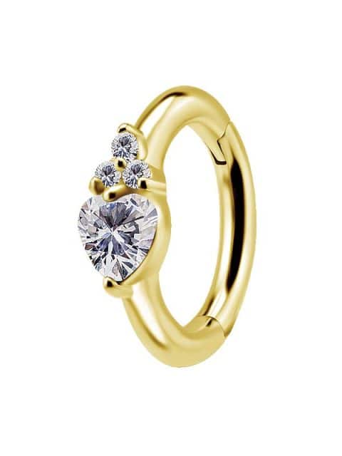 Trinity Heart Rook Clicker Hoop, Oval, 18k Yellow Gold